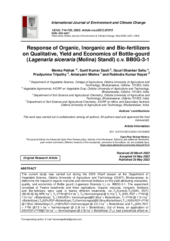 (PDF) Response of Organic, Inorganic and Bio-fertilizers on Qualitative ...