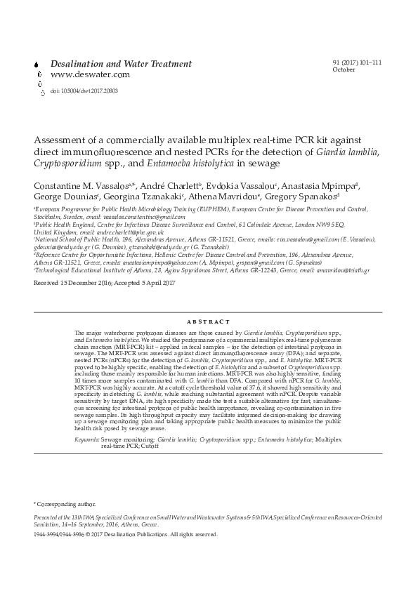 Pdf Assessment Of A Commercially Available Multiplex Real Time Pcr