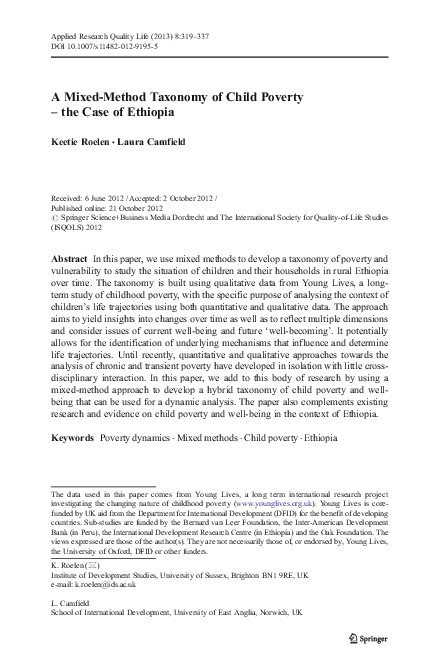 (PDF) A Mixed-Method Taxonomy of Child Poverty – the Case of Ethiopia