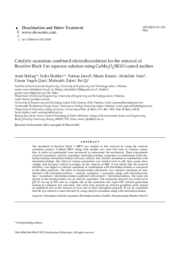 (PDF) Catalytic ozonation combined electroflocculation for the removal of Reactive Black 5 in ...