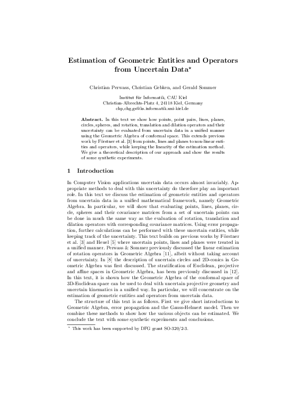 (PDF) Estimation of Geometric Entities and Operators from Uncertain Data