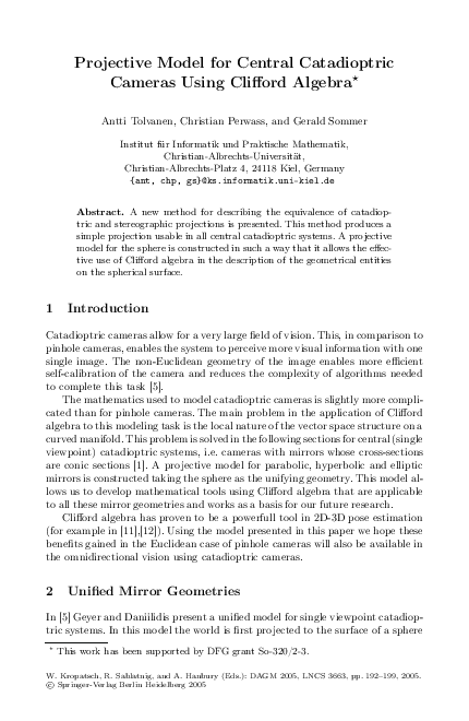 (PDF) Projective Model for Central Catadioptric Cameras Using Clifford ...