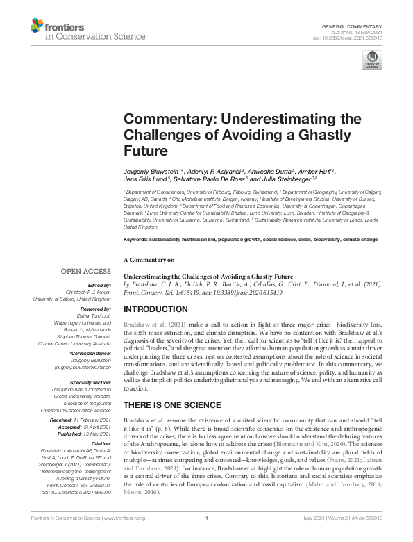 (PDF) Commentary: Underestimating the Challenges of Avoiding a Ghastly ...