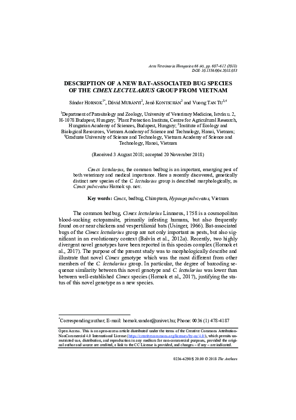 (PDF) Description of a new bat-associated bug species of the Cimex ...