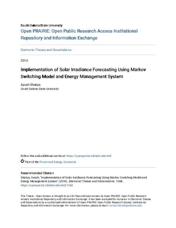 Pdf Implementation Of Solar Irradiance Forecasting Using Markov Switching Model And Energy