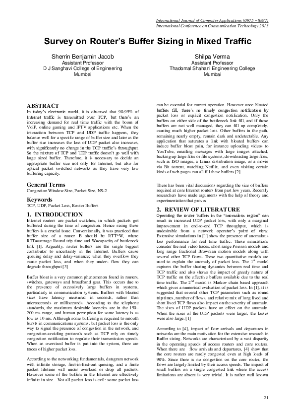 (PDF) Survey on Router's Buffer Sizing in Mixed Traffic