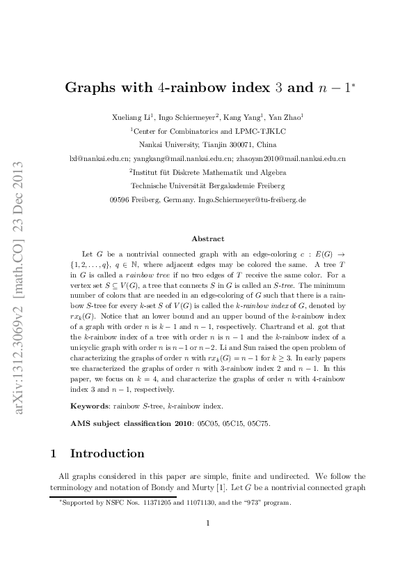 (PDF) Graphs with 4-rainbow index 3 and n-1