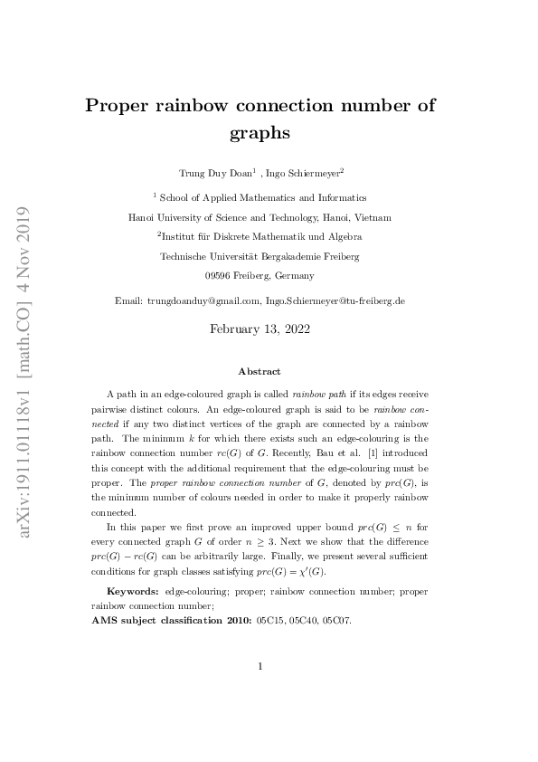 (PDF) Proper rainbow connection number of graphs