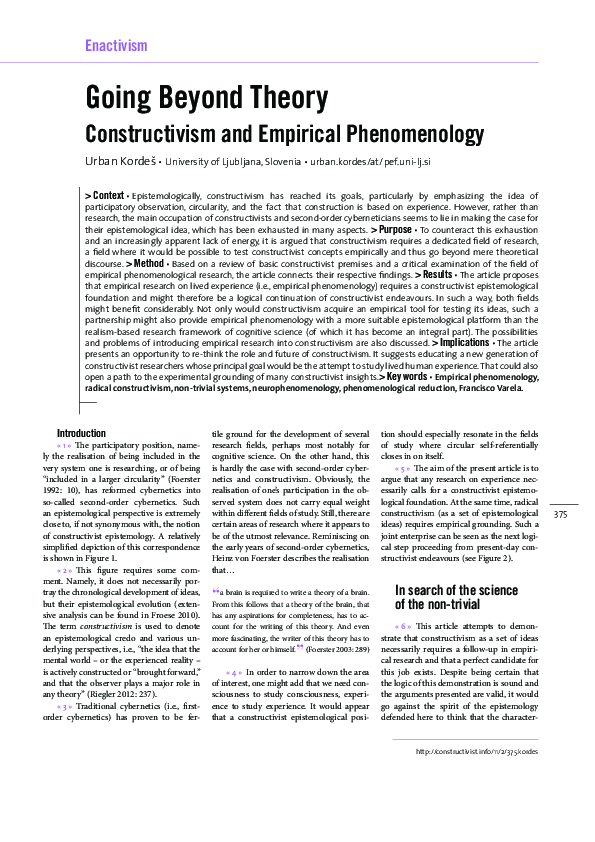 (PDF) Going beyond theory: constructivism and empirical phenomenology
