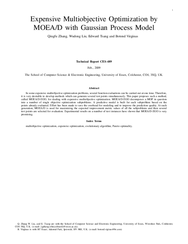 (PDF) Expensive Multiobjective Optimization by MOEA/D With Gaussian Process Model