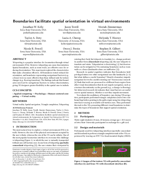 (PDF) Boundaries facilitate spatial orientation in virtual environments | Stephen Gilbert ...