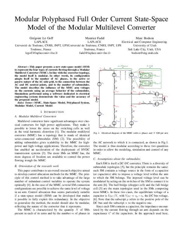 (PDF) Modular Polyphased Full Order Current State-Space Model of the Modular Multilevel ...