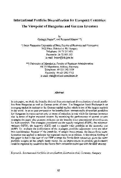 (PDF) International portfolio diversification for European countries ...