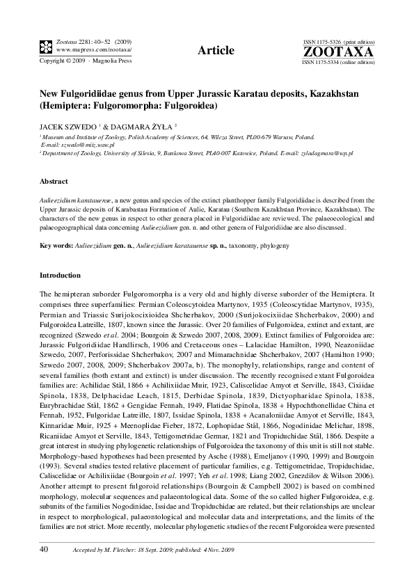 (PDF) New Fulgoridiidae genus from Upper Jurassic Karatau deposits ...