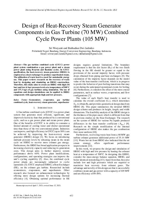(PDF) Design of Heat-Recovery Steam Generator Components in Gas Turbine ...