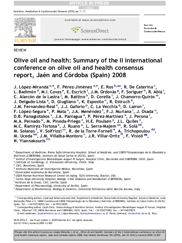(PDF) Olive oil and health: Summary of the II international conference ...