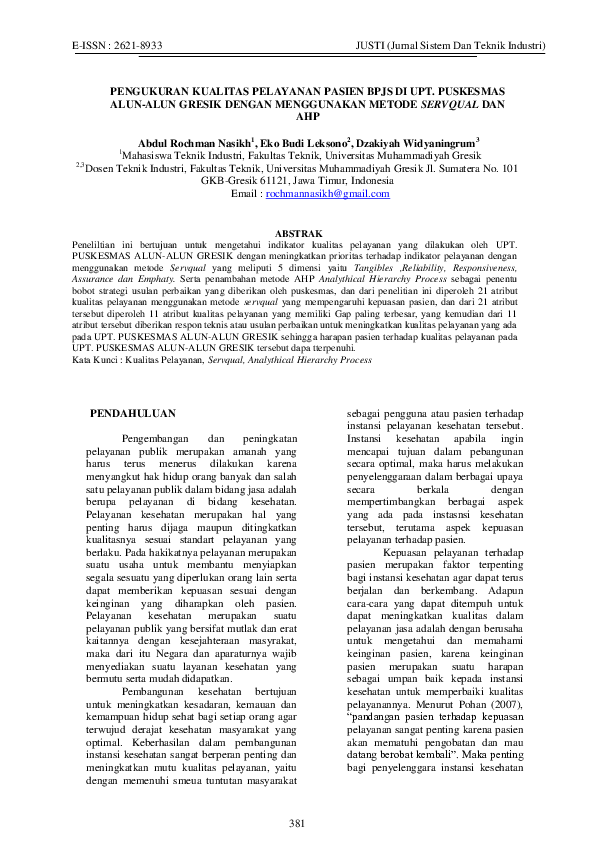 (PDF) Pengukuran Kualitas Pelayanan Pasien BPJS DI Upt. Puskesmas Alun ...