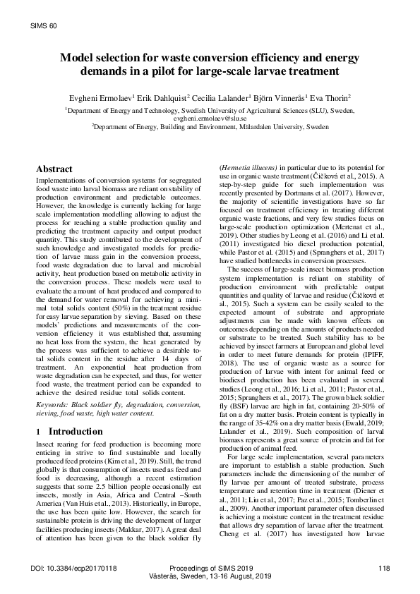 (PDF) Model selection for waste conversion efficiency and energy demands in a pilot for large ...
