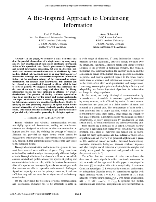 (PDF) A bio-inspired approach to condensing information
