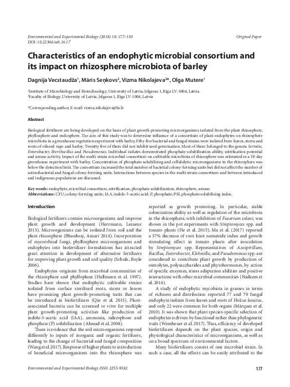 (PDF) Characteristics of an endophytic microbial consortium and its impact on rhizosphere ...