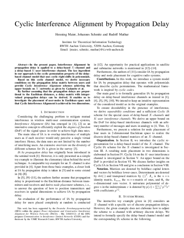 (PDF) Cyclic Interference Alignment by propagation delay