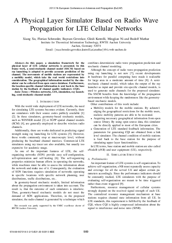 Pdf A Physical Layer Simulator Based On Radio Wave Propagation For Lte Cellular Networks