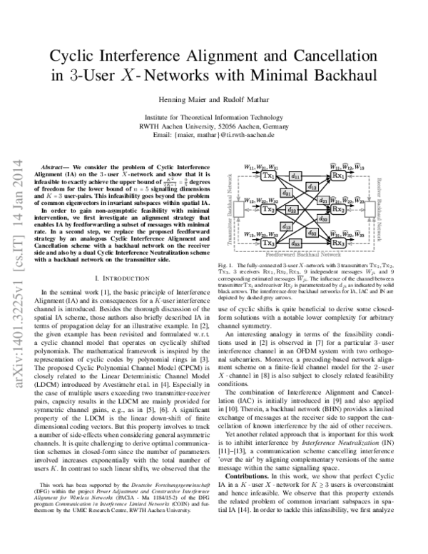 Pdf Cyclic Interference Alignment And Cancellation In 3 User X Networks With Minimal Backhaul