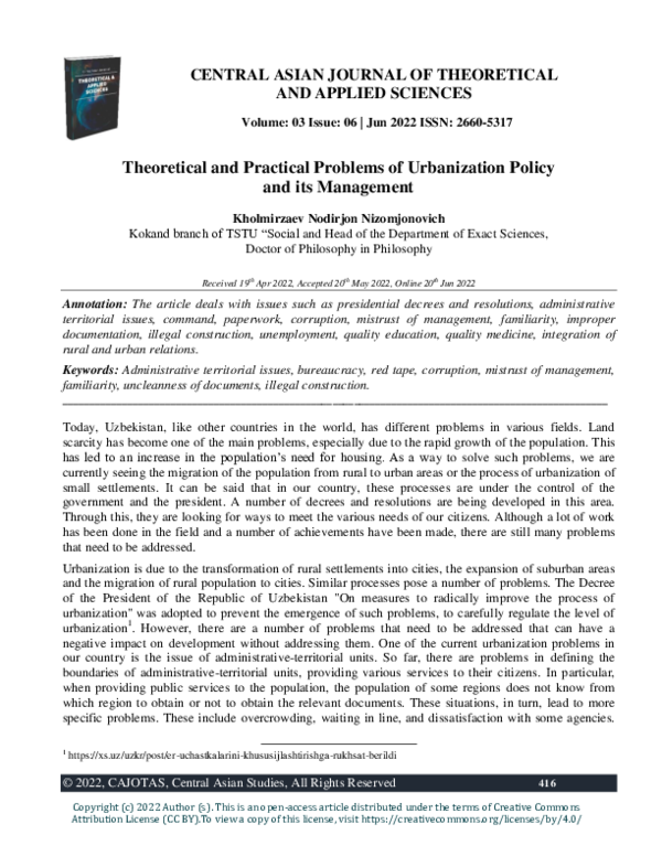 (PDF) Theoretical and Practical Problems of Urbanization Policy and its ...