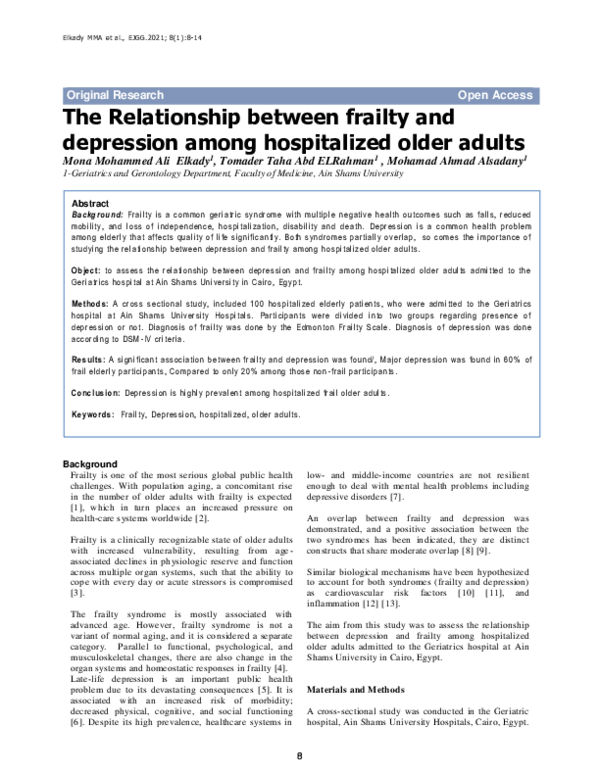 Pdf The Relationship Between Frailty And Depression Among