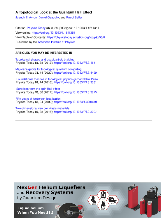 (PDF) A Topological Look at the Quantum Hall Effect