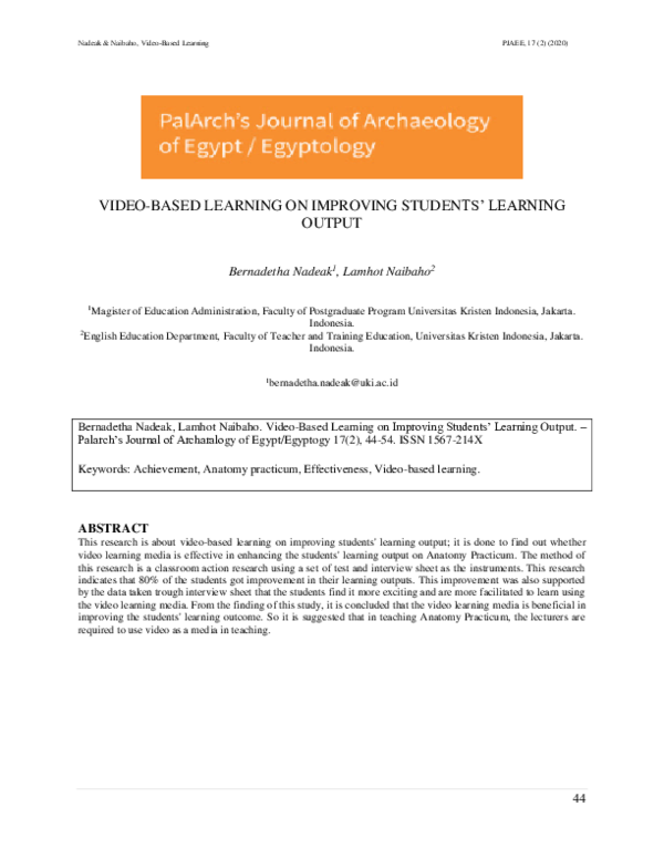 (PDF) Video-Based Learning on Improving Students’ Learning Output