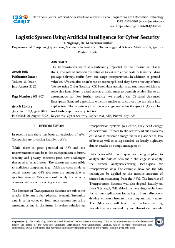(PDF) Logistic System Using Artificial Intelligence for Cyber Security