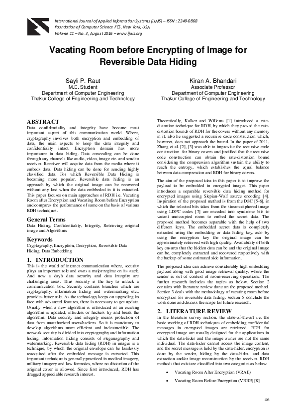 (PDF) Vacating Room before Encrypting of Image for Reversible Data Hiding
