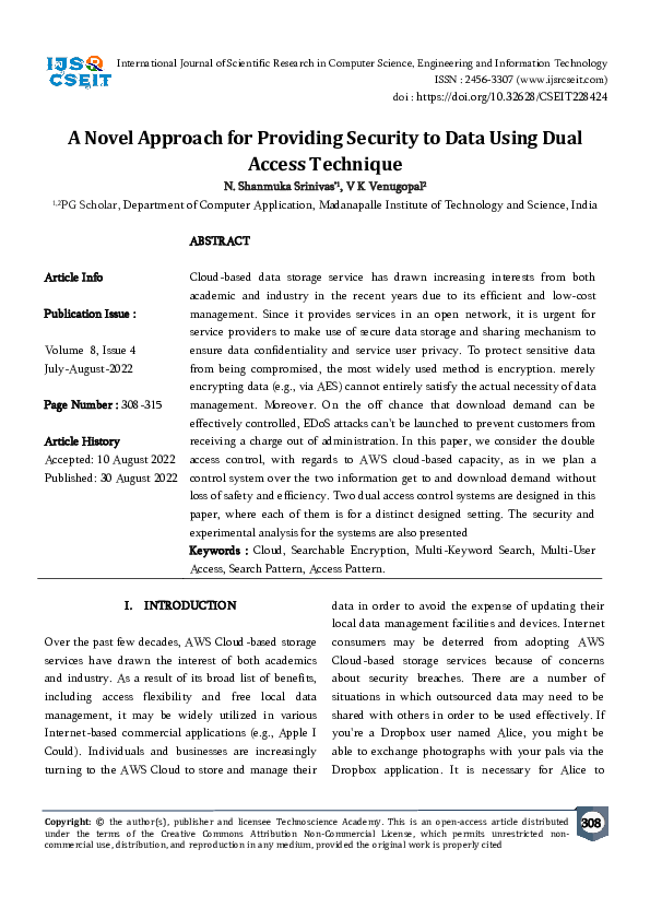 Pdf A Novel Approach For Providing Security To Data Using Dual Access