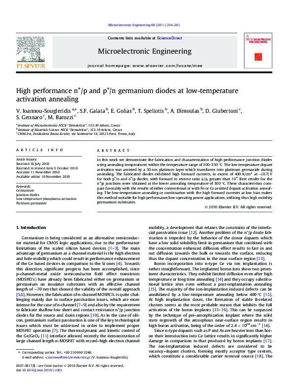(PDF) High performance n+/p and p+/n germanium diodes at low-temperature activation annealing