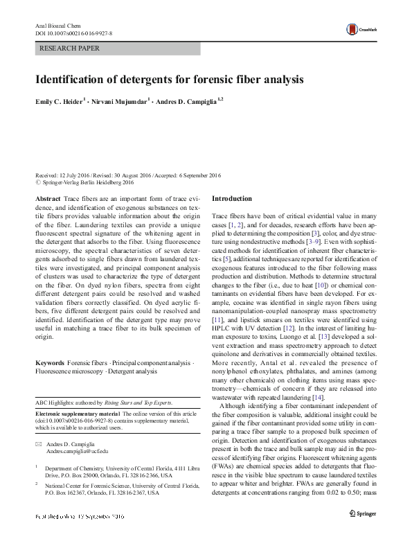 (PDF) Identification of detergents for forensic fiber analysis