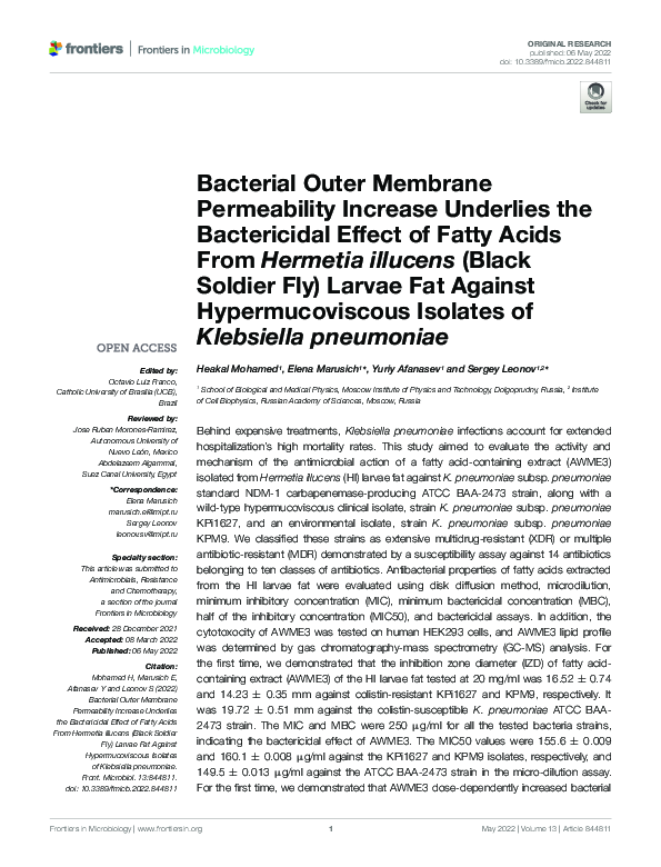 (PDF) Bacterial Outer Membrane Permeability Increase Underlies the ...