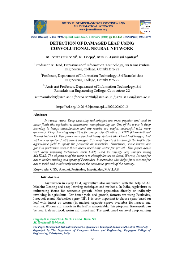 (PDF) Detection of Damaged Leaf Using Convolutional Neural Network