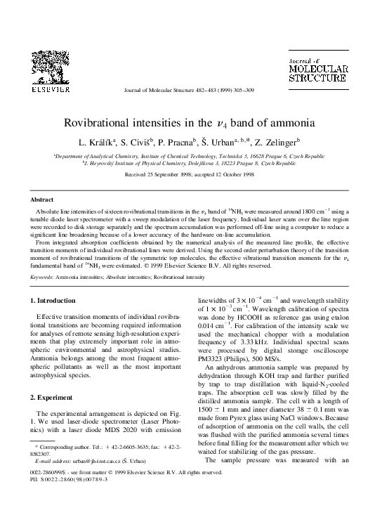 (PDF) Rovibrational intensities in the ν4 band of ammonia