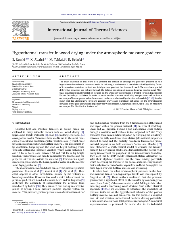 (PDF) Hygrothermal transfer in wood drying under the atmospheric ...