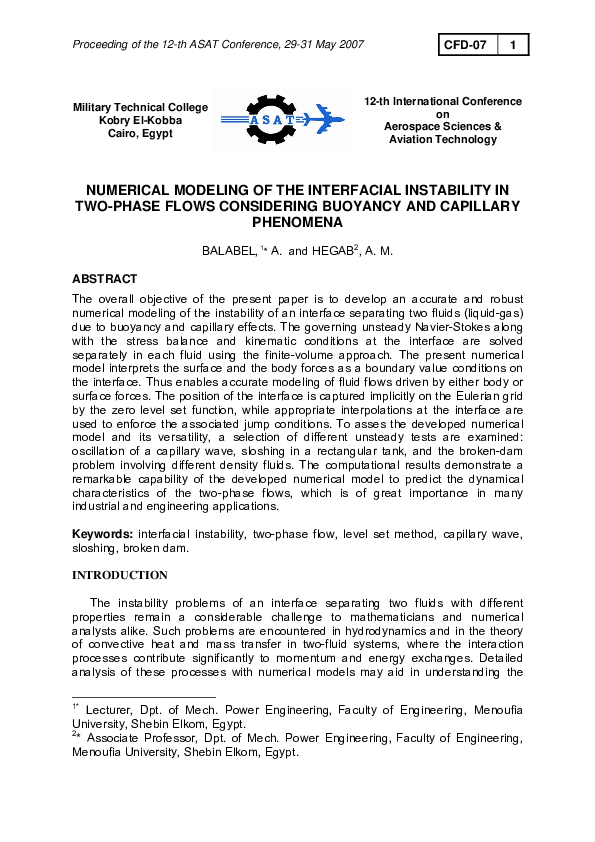 (PDF) Numerical Modeling of the Interfacial Instability in Two-Phase Flows Considering Buoyancy ...