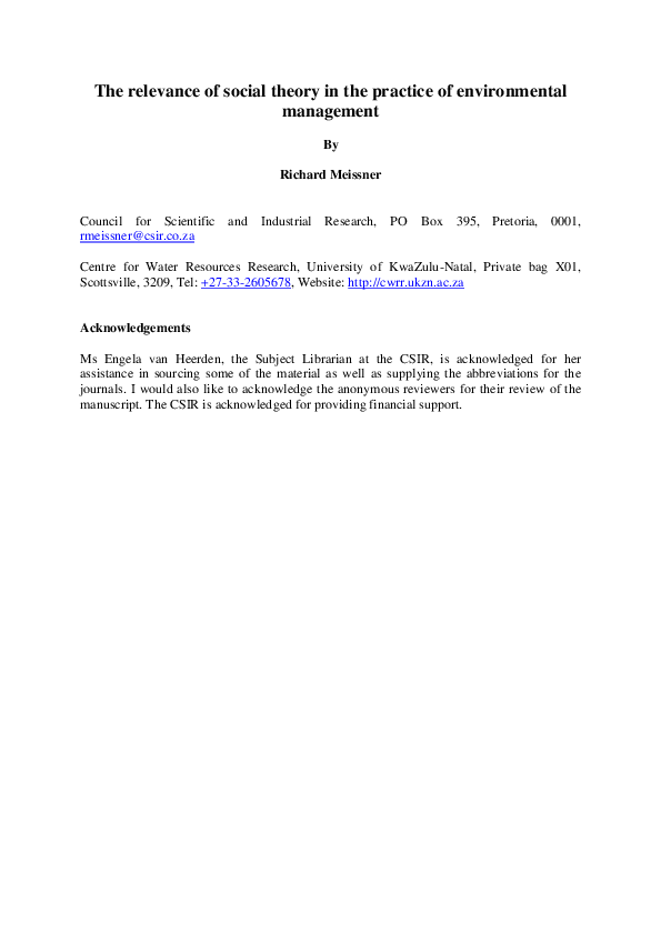 (PDF) The Relevance of Social Theory in the Practice of Environmental ...