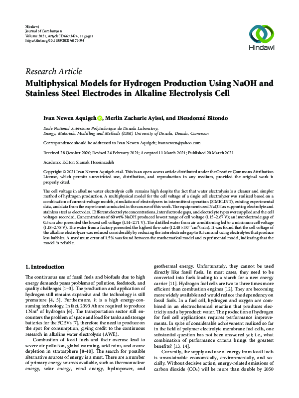 (PDF) Multiphysical Models for Hydrogen Production Using NaOH and ...