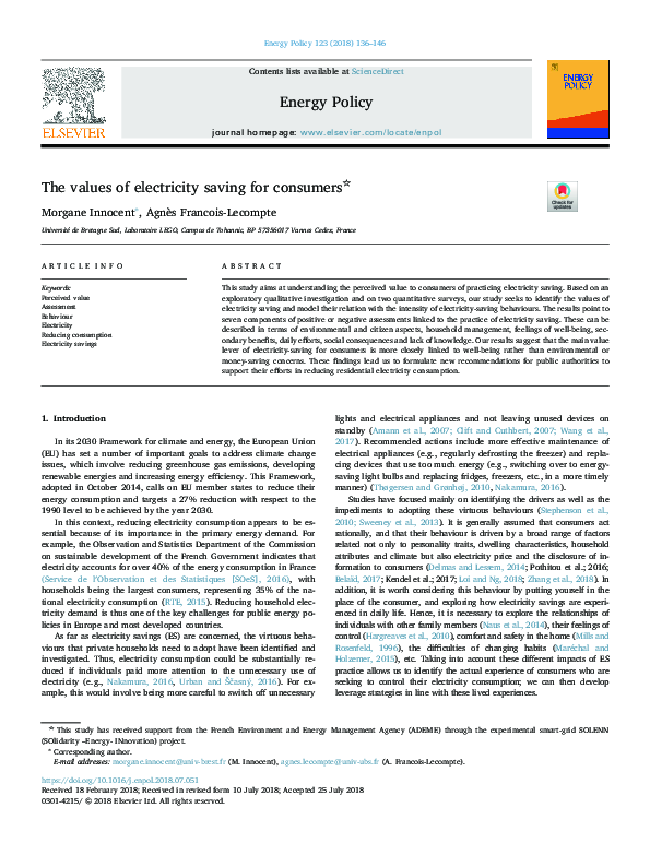 (PDF) The values of electricity saving for consumers