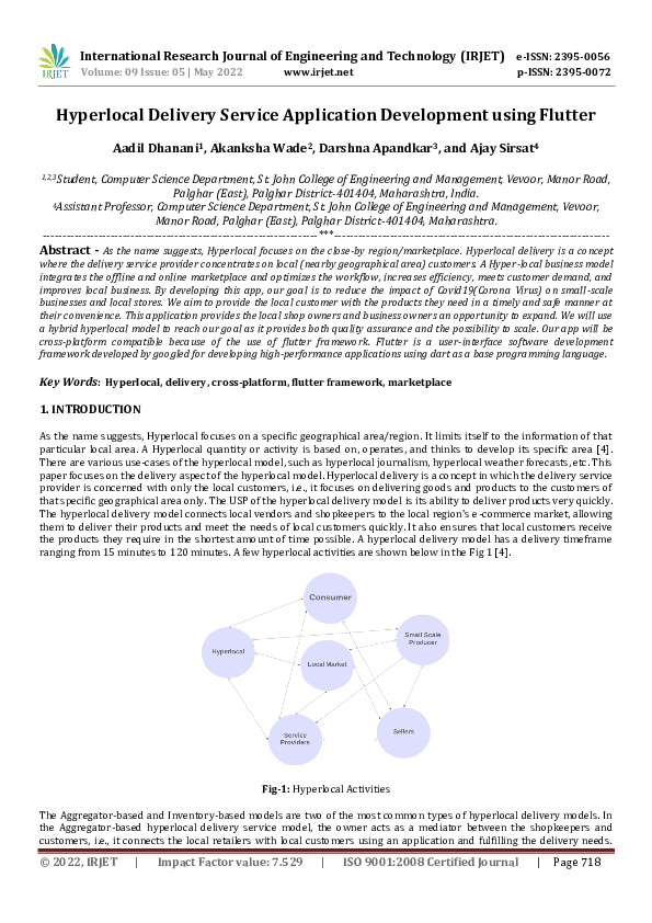 (PDF) Hyperlocal Delivery Service Application Development using Flutter