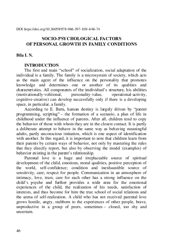 (PDF) Socio-Psychological Factors of Personal Growth in Family Conditions