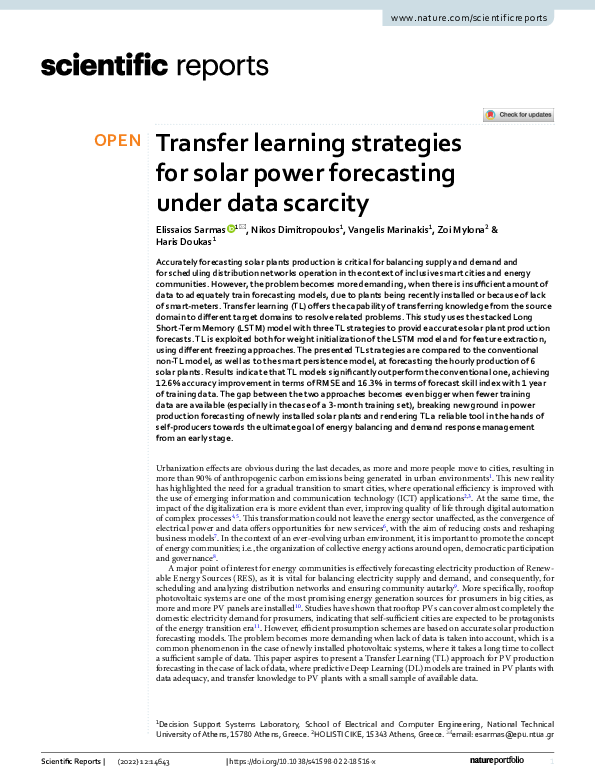 (PDF) Transfer learning strategies for solar power forecasting under data scarcity