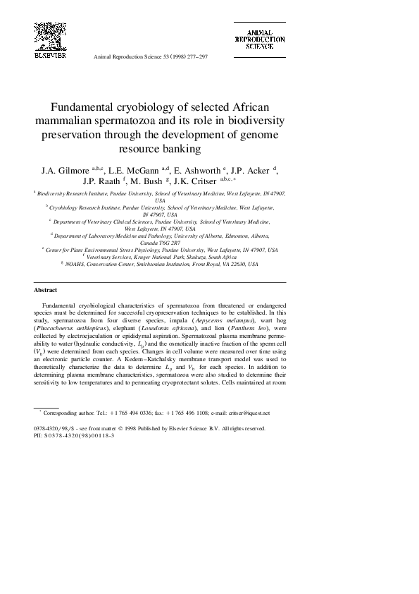 (PDF) Fundamental cryobiology of selected African mammalian spermatozoa ...