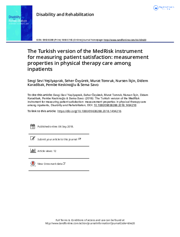 (PDF) The Turkish version of the MedRisk instrument for measuring ...