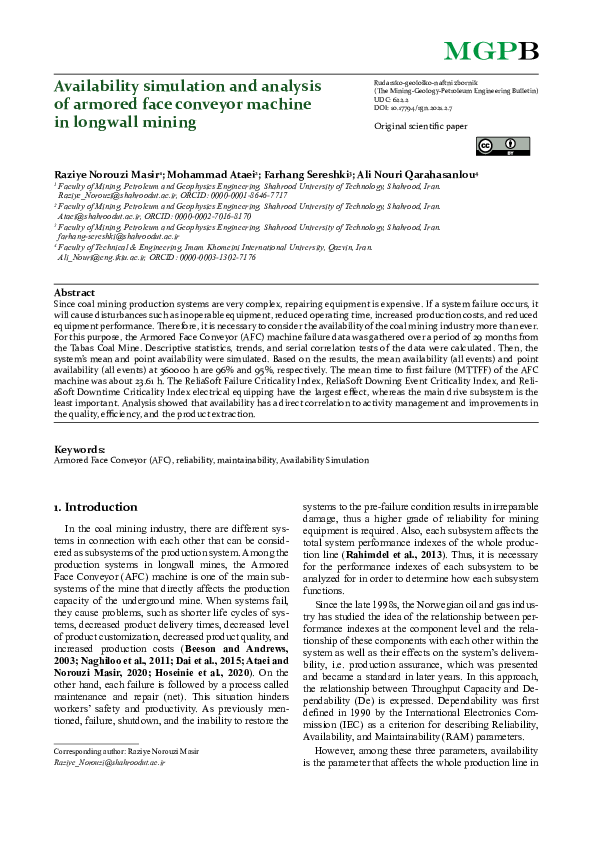 (PDF) Availability Simulation and Analysis of Armored Face Conveyor ...